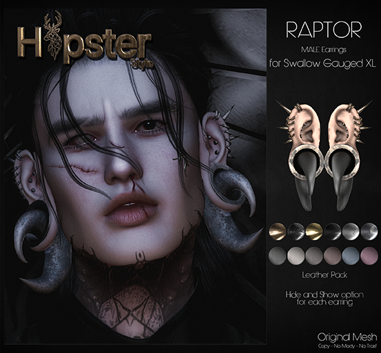 Second Life Marketplace - [Hipster Style] Raptor MALE Earrings for ...